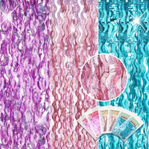 jutom 6 pieces foil fringe backdrop party fringe curtain 3.3 x 6.6 ft tinsel streamer backdrop for graduation ocean sea birthday wedding baby shower holiday(light purple, light pink, blue green)