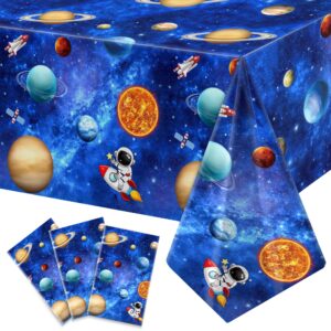 3 pack space tablecloth outer space themed birthday party supplies decorations first trip around the sun decorations solar system galaxy planets astronaut party for kids (54" x108")