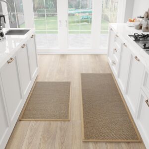 sumlans kitchen mat set of 2 pcs, cushioned non slip rugs for kitchen floor, absorbent runner comfort standing mats washable for kitchen, office, home (brown, 17.3"x47"+17.3"x30")