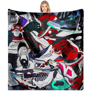 eiskbc basketball shoes blanket for boys, sneaker gift blanket for son kids, soft cozy warm flannel fleece blanket, decorative for sofa couch chair bed living room 60x50inch