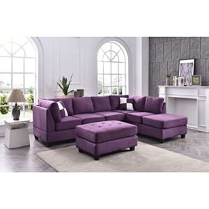 homestock elegant escape l-shape sectional sofa with button-tufting, removable backs and pocketed coil seating, track arm style, living room sectional couch -111" d x 78" w x 34" h purple