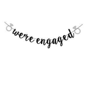 we're engaged banner, black paper sign for engagement/bridal shower/wedding/bachelorette party decoration supplies