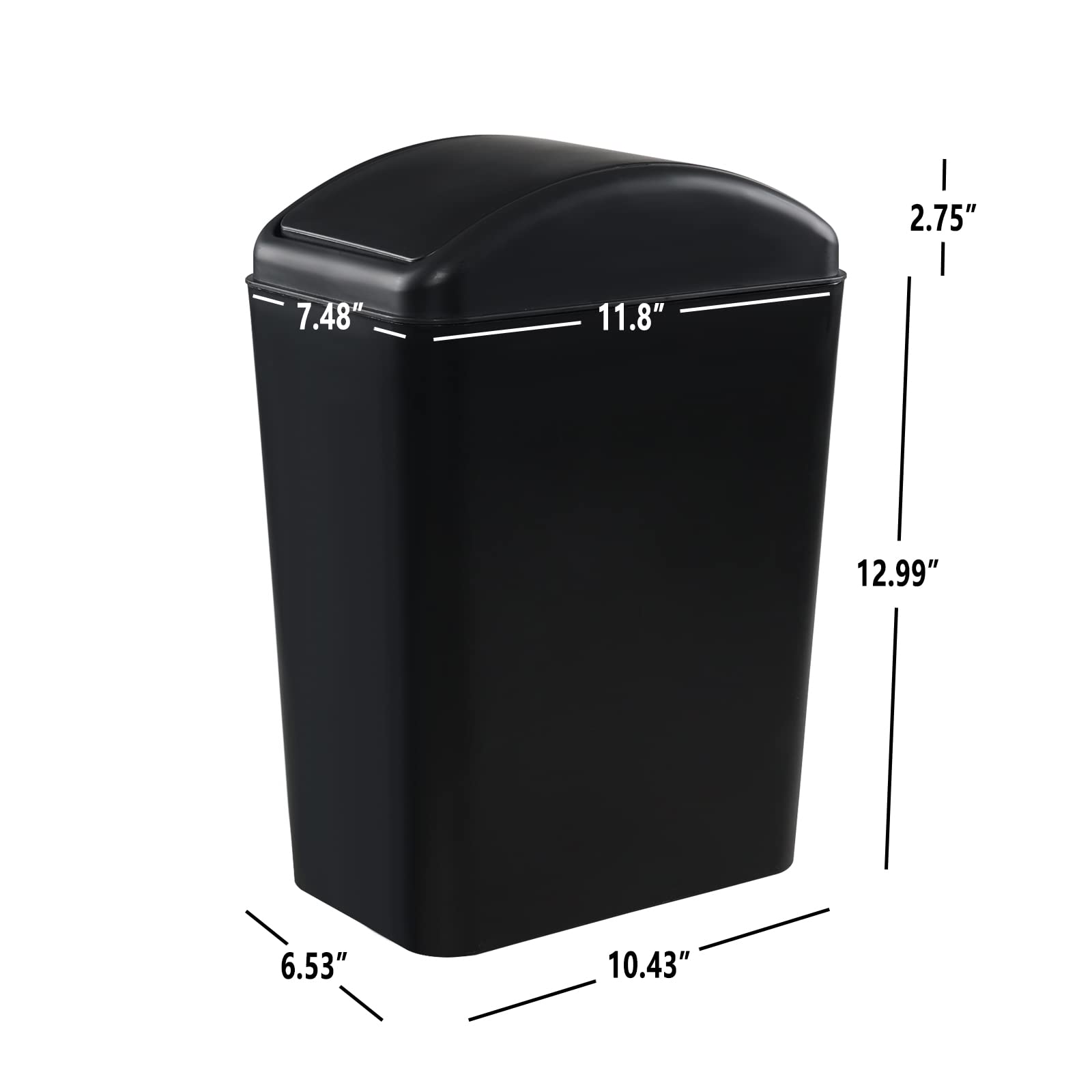 Drephia 4.5 Gallon Plastic Trash Can with Swing Top Lid, Slim Garbage Bins for Bathroom, Bedroom, Office, Black