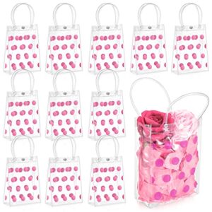 silkfly 24 pcs clear gift bag with handles wedding reusable plastic small gift bag with polka dot pvc gift wrap bag for party favor christmas wedding birthday(5.9 x 7.9 x 2.8 inch,pink)