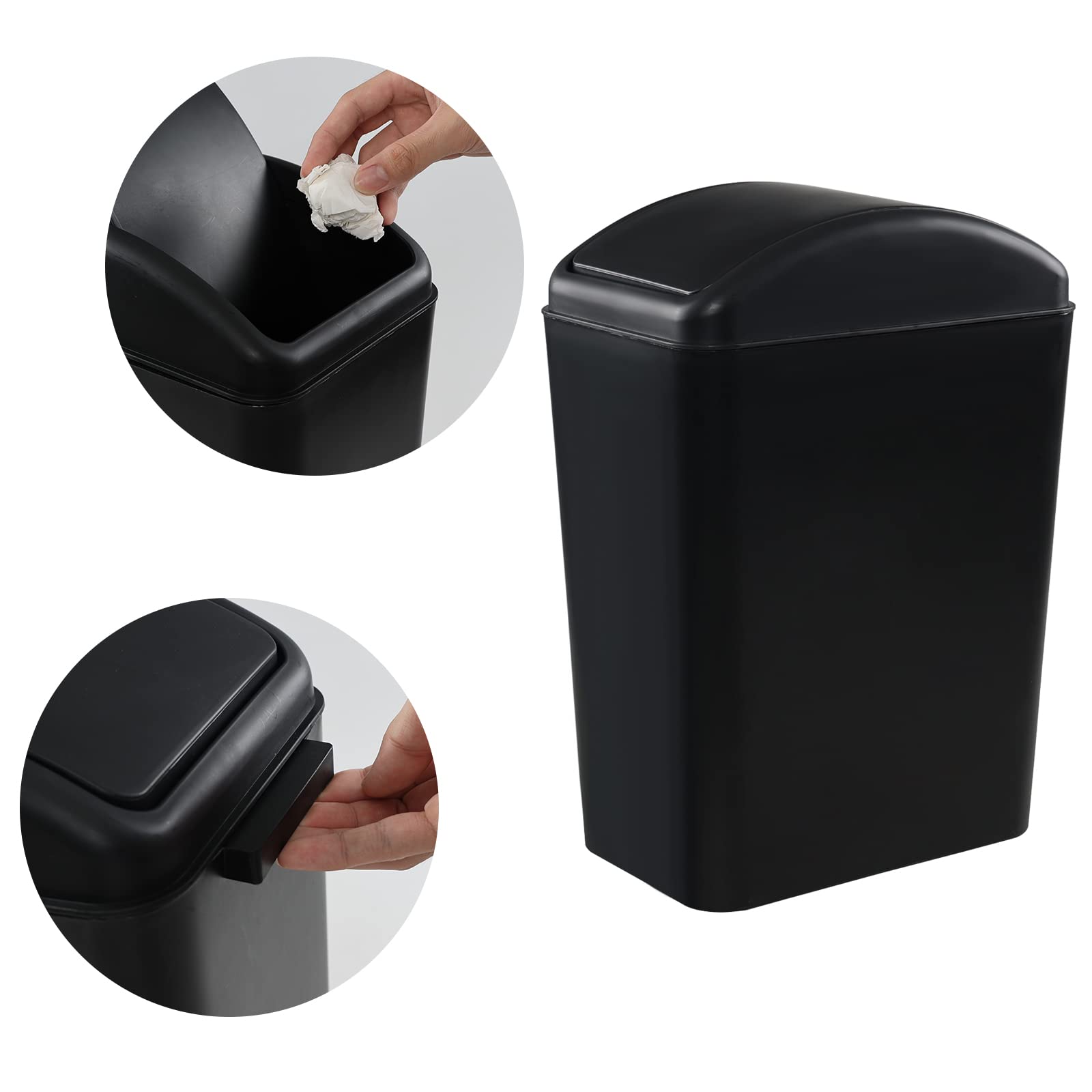 Drephia 4.5 Gallon Plastic Trash Can with Swing Top Lid, Slim Garbage Bins for Bathroom, Bedroom, Office, Black