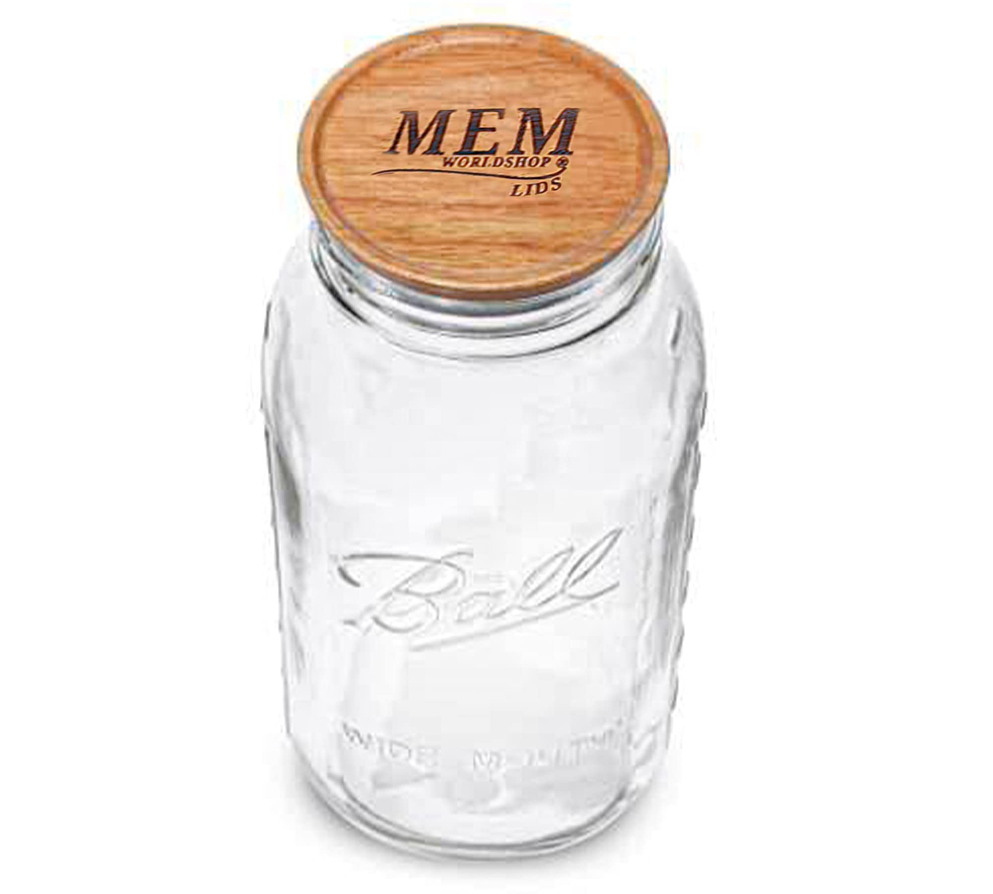 Wide Mouth Mason Jar 64 oz - (1 Pack) - Ball Wide Mouth 64-Ounces Half Gallon Mason Jar with M.E.M Wooden Storage Lid. Ball 64oz Wide Mouth Half Gallon Mason Jar For Storage, Grains, Herbs, Pasta,