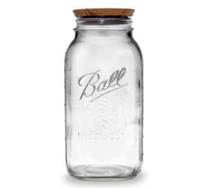 wide mouth mason jar 64 oz - (1 pack) - ball wide mouth 64-ounces half gallon mason jar with m.e.m wooden storage lid. ball 64oz wide mouth half gallon mason jar for storage, grains, herbs, pasta,