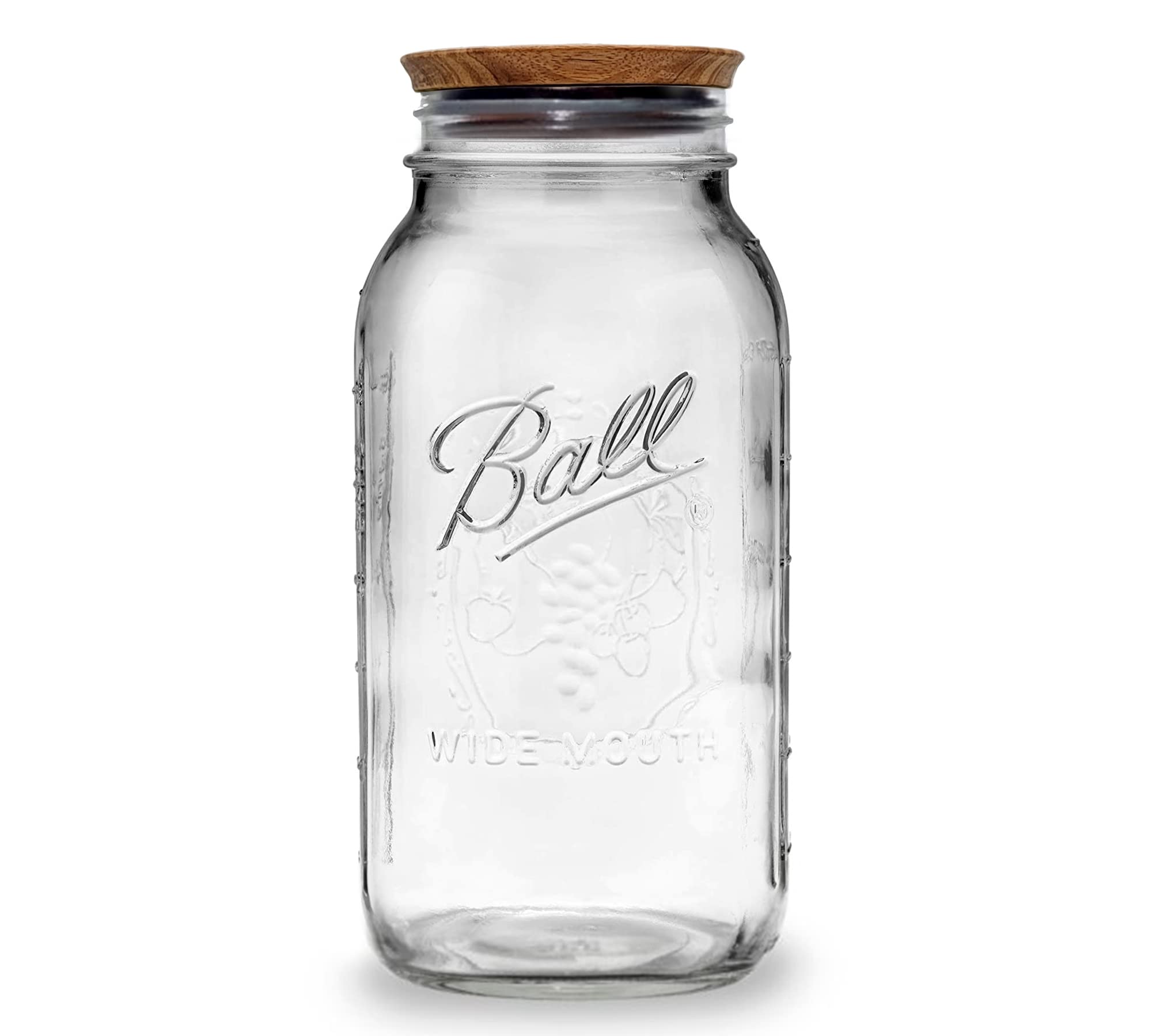 Wide Mouth Mason Jar 64 oz - (1 Pack) - Ball Wide Mouth 64-Ounces Half Gallon Mason Jar with M.E.M Wooden Storage Lid. Ball 64oz Wide Mouth Half Gallon Mason Jar For Storage, Grains, Herbs, Pasta,