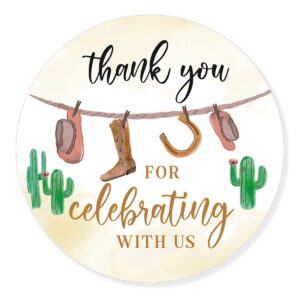 2.4 inch cute cowboy thank you for celebrating with us sitcker,baby shower thank you stickers,cowboy baby shower theme favors labels decorations supplies for boys(80 pcs)