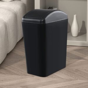 Drephia 4.5 Gallon Plastic Trash Can with Swing Top Lid, Slim Garbage Bins for Bathroom, Bedroom, Office, Black