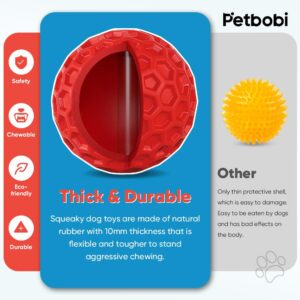 Petbobi Dog Squeaky Toys, Dog Ball Toy for Medium Large Dog, Durable Dog Chew Toys for Aggressive Chewers, Interactive Dog Toy with Non-Toxic Natural Rubber, Red