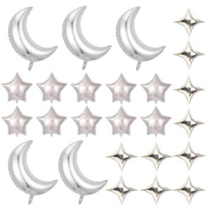 glasnes 25pcs moon star shape foil balloons set with 5 pcs 28 inch large moon foil balloons and 20 foil star balloons for wedding baby shower birthday graduation anniversary party (silver)