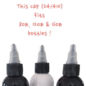 Black & Natural Plastic Twist Top Caps (24/410) with Press and Seal Liners for Squeeze Bottles Replacement Caps Cosmetic Bottles Arts and Crafts (12 Pack)