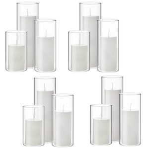 shihanee set of 12 pillar candles and glass cylinder vases clear cylinder candle holders for slim pillar candles wedding centerpieces (white, 2.6'' x 4.7'', 5.9'', 7.9'')