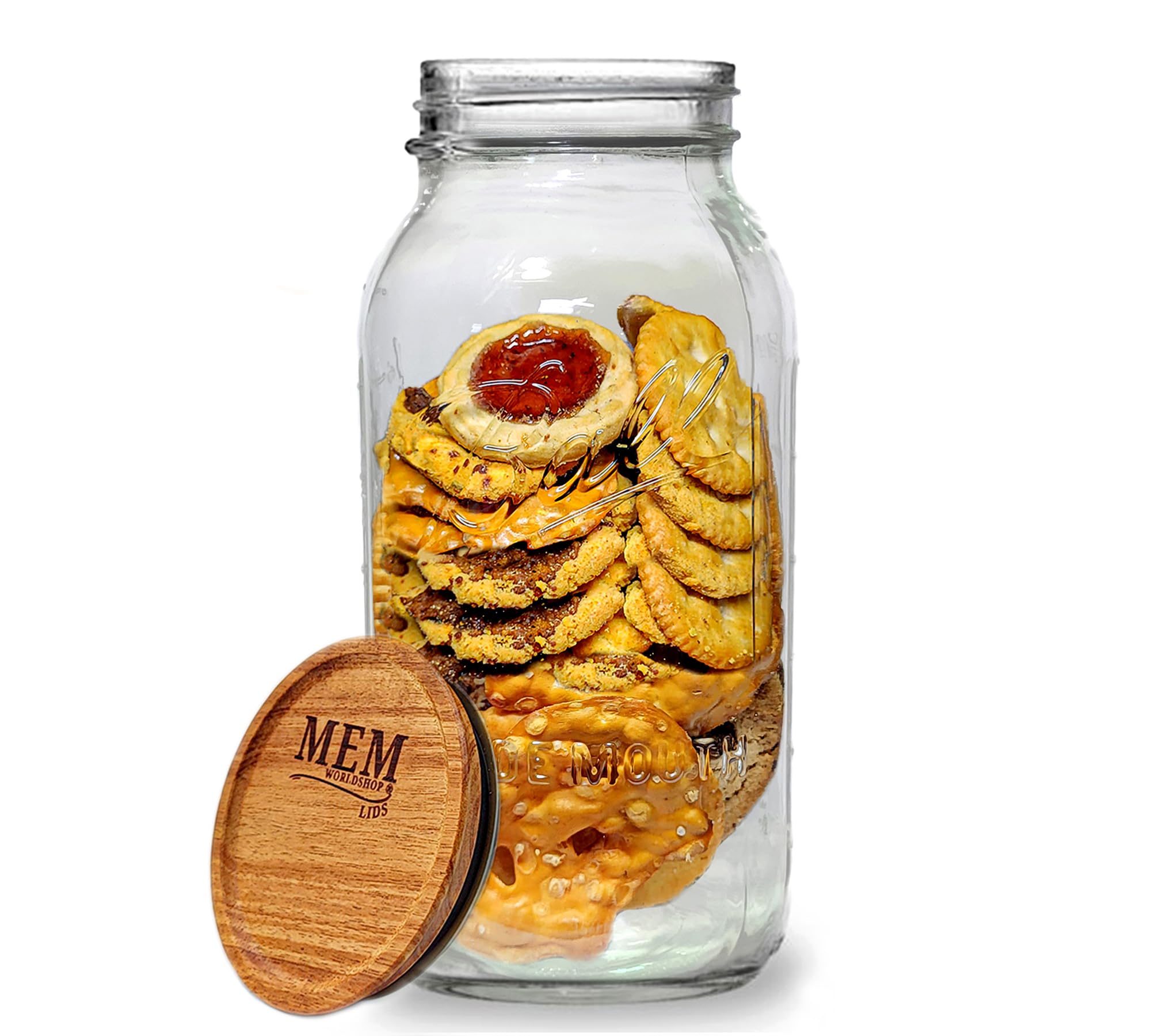 Wide Mouth Mason Jar 64 oz - (1 Pack) - Ball Wide Mouth 64-Ounces Half Gallon Mason Jar with M.E.M Wooden Storage Lid. Ball 64oz Wide Mouth Half Gallon Mason Jar For Storage, Grains, Herbs, Pasta,