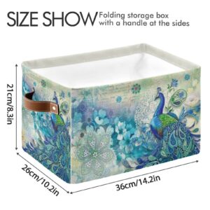 WIHVE Storage Bins Beautiful Peacock Fabric Storage Basket for Organizing Closet Shelf Organizer Basket with Handles