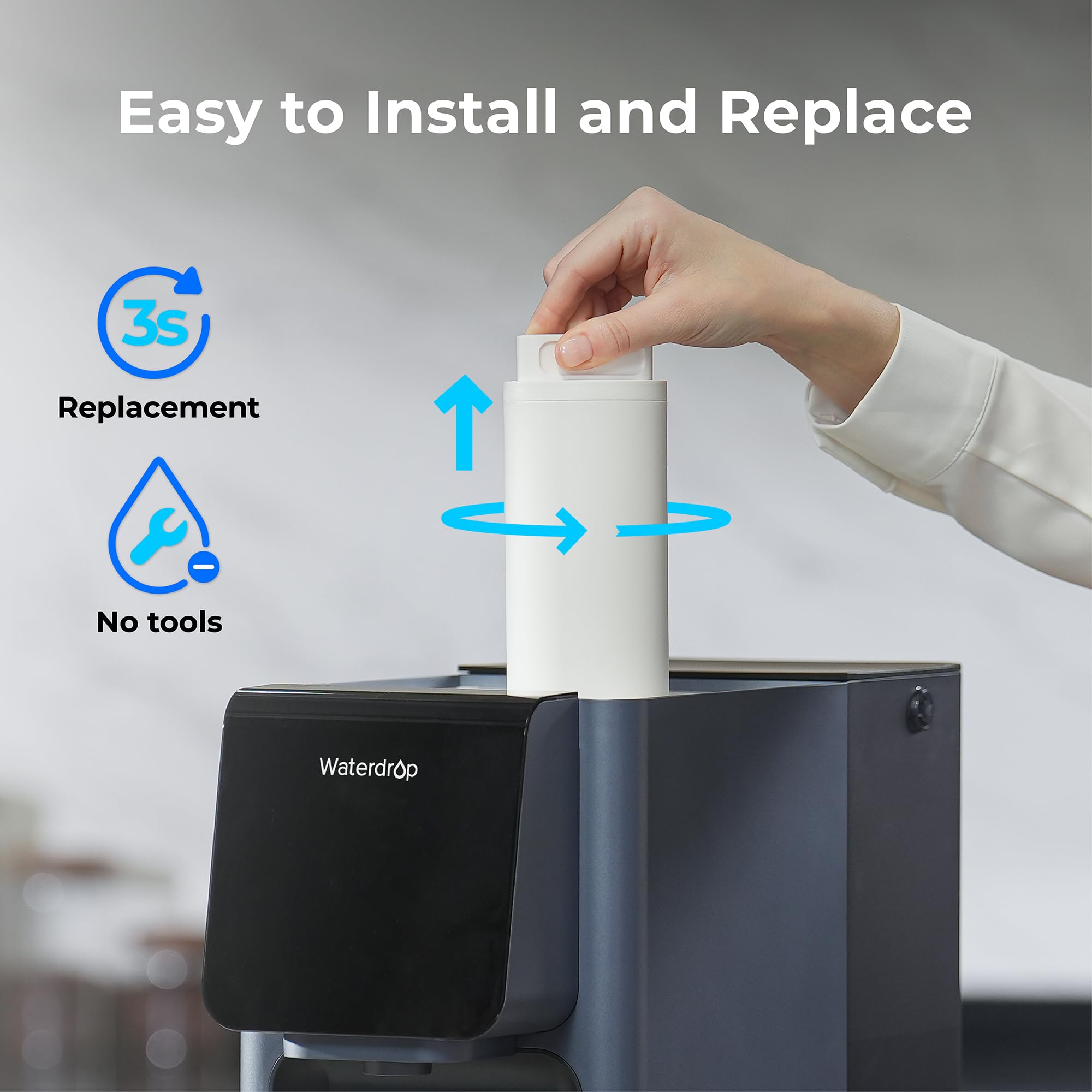 Waterdrop 𝐖𝐃-𝐀𝟏-𝐂𝐅 Filter, Replacement for 𝐖𝐃-𝐀𝟏 Countertop Reverse Osmosis Hot and Cold water Dispenser, 6-month Lifetime