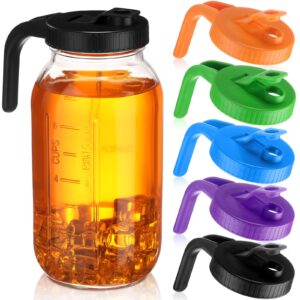 dandat 5 pcs wide mouth mason jar pour lids with handle reusable plastic cap lid, leak proof airtight seal, jar not included (classic color)