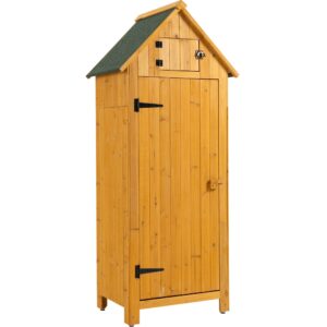 tmsan outdoor storage cabinet, small vertical tool shed, waterproof wood box for patio, garden, backyard, natural