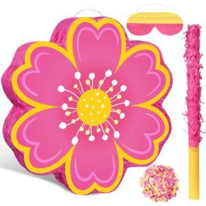 aoriher daisy flower piñata set include bat blindfold confetti tassel flower piñata daisy hippie boho piñata for birthday baby shower gender reveal wedding floral party supplies(pink flower)