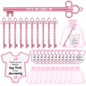 geyoga 50 sets baby shower party favors 50 fancy key shape pens it's a girl/ boy key gel ink pens 50 thank you cards small gift cards 50 organza bags for guests gender reveal party favors (pink,girl)