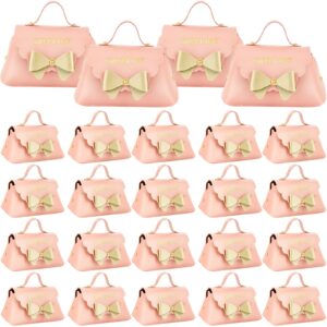 dandat 24 pcs pu leather bowknot gift boxes 5x3 inch reusable candy gift favor boxes with bow mini bowknot handbag purse gift bags with handles for wedding baby shower birthday party favor bag (pink)