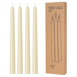 4 pack ivory taper candles - taper candles 10 inch dripless, smokeless & unscented - 8 hours long burning - hand poured tall candlesticks - ideal for weddings, dinner parties, and home decor