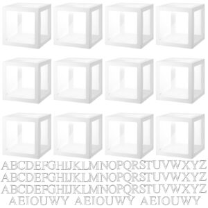 thyle 12 pcs transparent balloon boxes clear balloon boxes with 99 letters for baby shower gender reveal grad birthday party bridal wedding anniversary backdrop decoration (white)