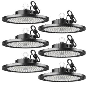 elekico ufo led high bay light 150w 5000k shop lights 21000lm daylight with plug, ufo high bay lights for garage warehouse workshop factory barn logistics center 6 pack