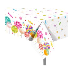 2pcs candyland plastic tablecloth sweet candy lollipop plastic tablecloth candy lollipops tablecloth for candyland themed birthday party baby shower decoration,lollipop birthday party,54x87in (zb231)