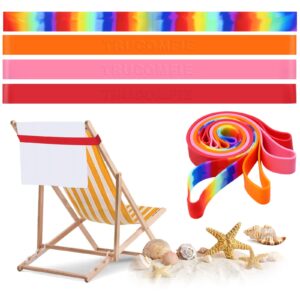 4 pack towel bands for beach, pool & cruise chairs, silicone-no snapping in the sun, great alternative for beach towel clips (red, pink, orange, rainbow)