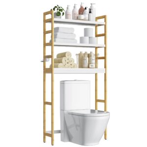 axeman over the toilet storage, 3-tier freestanding storage rack bathroom organizer space saver above toilet stand w/adjustable shelves, fit most toilets, easy assembly, white