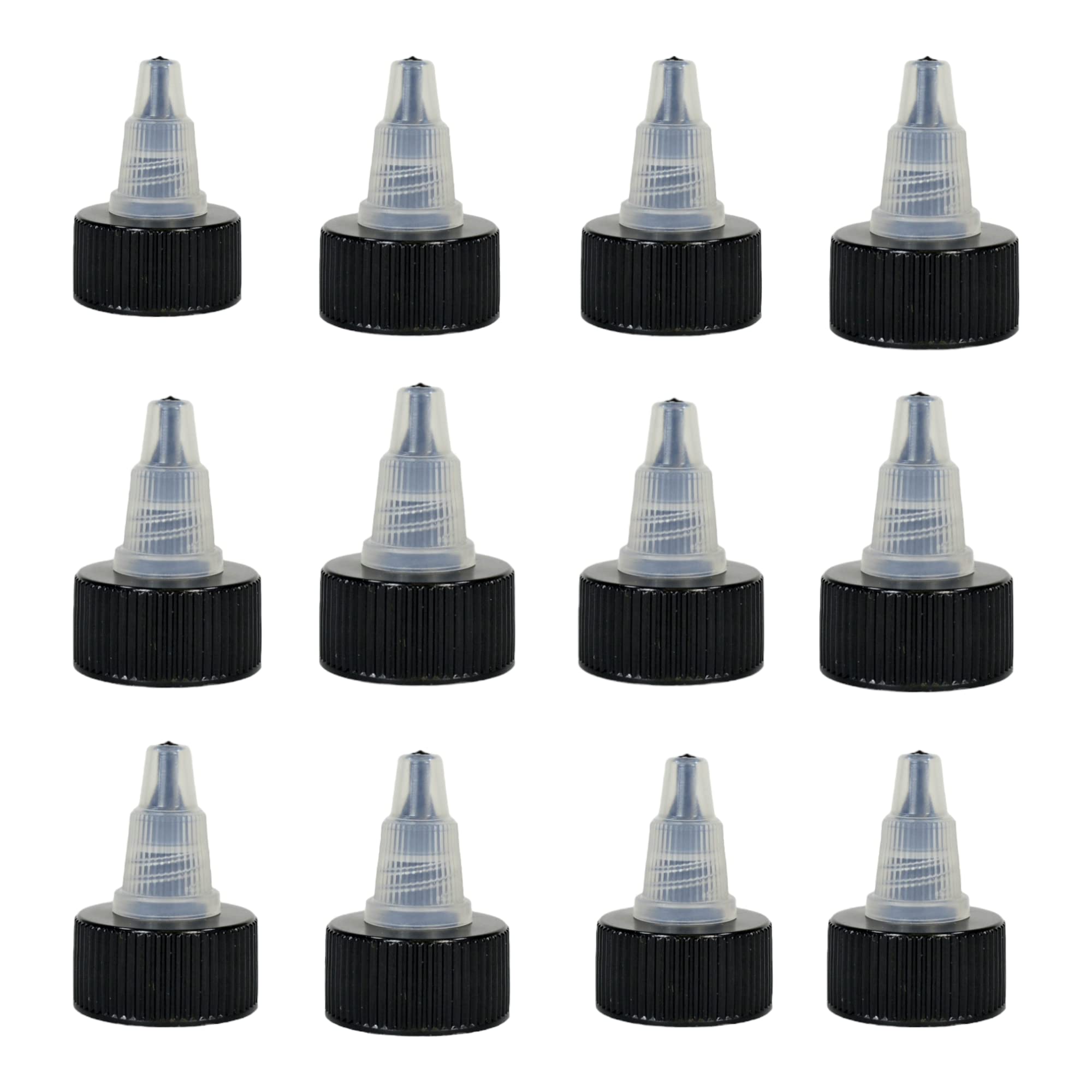 Black & Natural Plastic Twist Top Caps (24/410) with Press and Seal Liners for Squeeze Bottles Replacement Caps Cosmetic Bottles Arts and Crafts (12 Pack)