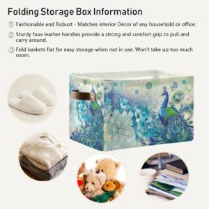 WIHVE Storage Bins Beautiful Peacock Fabric Storage Basket for Organizing Closet Shelf Organizer Basket with Handles