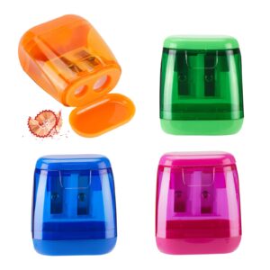 nealia colored pencil sharpeners manual, hand held small compact pencil sharpener for kids with lid dual hole, (8-11mm) no.2/makeup pencils classroom adults artist students school home office -4pcs