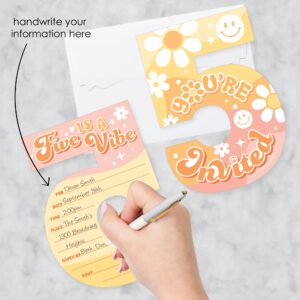 Big Dot of Happiness Five is a Vibe - Shaped Fill-In Invitations - Boho Hippie Fifth Birthday Party Invitation Cards with Envelopes - Set of 12