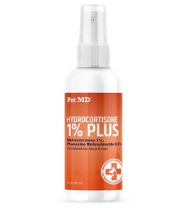 pet md hydrocortisone spray for dogs & cats - itchy skin relief from hot spots, bites, scrapes, irritated skin, & dermatitis - 4 oz anti itch spray with pramoxine