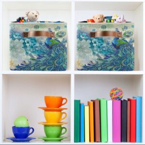 WIHVE Storage Bins Beautiful Peacock Fabric Storage Basket for Organizing Closet Shelf Organizer Basket with Handles