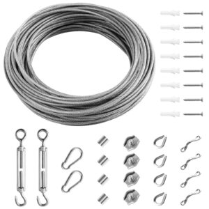 vousile 98ft clotheslines, turnbuckle wire tensioner kit with 3mm 30m stainless steel wire rope for camping travel, strings hanging, shade sails, drying clothesline