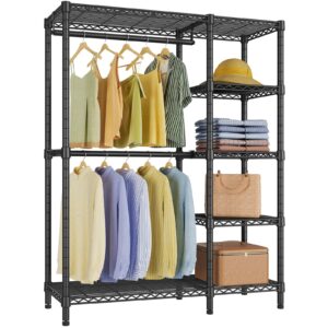 vipek v7 basic garment rack for hanging clothes heavy duty clothes rack with shelves, portable closet rack metal clothing rack 5 tiers freestanding closet wardrobe system, max load 670lbs, black