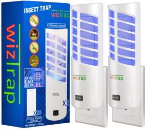 wiztrap™ 2-pack large indoor plug in fly trap, 21 uv led bulbs, 10 sticky glue board refills, a home gnat trap, moth trap, flies, bug trap, mosquito trap! (2 devices 10 glue boards)