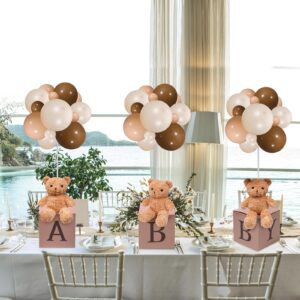 lenwen 3 sets jungle animal decoration for baby shower, baby letter boxes baby shower table centerpiece stuffed animals balloon with stand animal plush baby boxes for party(bear, brown)