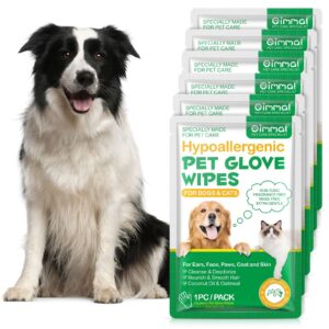 aiobeecy cleaning pet gloves wipes for dogs and cats, coconut oil cleaning pet gloves can nourish fur for puppies/cats, cleaning & deodorizing pet gloves wipes, degradable pet wipes(glove, 6pcs)