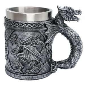 alikiki medieval got dragon mug - dragons coffee mug gifts for men - 14oz stainless drinking cup beer steins dragon themed party decoration