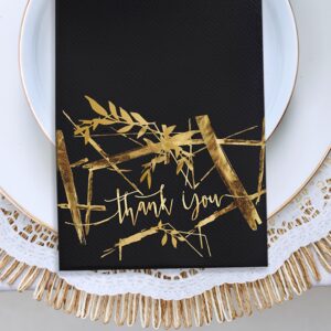 black and gold napkins for wedding reception, soft and absorbent fancy paper napkins for party 50-pack, disposable dinner napkins, thank you napkins, 3-ply fold, 12" x 17", thick 55gsm