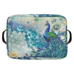 WIHVE Storage Bins Beautiful Peacock Fabric Storage Basket for Organizing Closet Shelf Organizer Basket with Handles