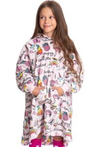 mad dog kids blanket hoodie - wearable blankets with cozy sleeves, soft fleece & sherpa designs, for boys & girls, ages 4-13, unicorn, 4-7 years