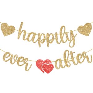 katchon, gold happily ever after banner - 10 feet | glitter happily ever after sign for bridal shower decorations | wedding shower decorations | wedding decorations for home party, engagement party