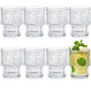 kingrol drinking glasses set of 8, 6.5 ounces stackbale water glasses, vintage glassware for cocktail, whiskey, juice, iced coffee, iced tea, bar accessories