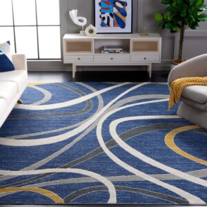 safavieh odyssey collection area rug - 8' x 10', blue & gold ivory, modern abstract design, non-shedding & easy care, ideal for high traffic areas in living room, bedroom (ody812m)